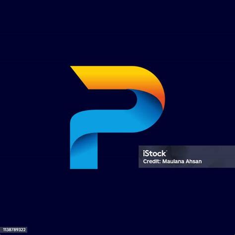 그라데이션 스타일의 디지털 문자 P 아이콘 기호 템플릿입니다 블루 옐로우 오렌지 색상 알파벳 P에 대한 스톡 벡터 아트 및 기타 이미지 알파벳 P 로고 추상적인