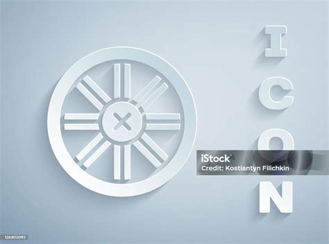 종이 는 회색 배경에 고립 된 오래된 나무 바퀴 아이콘을 잘라 종이 아트 스타일 벡터 3차원 형태에 대한 스톡 벡터 아트 및 기타 이미지 3차원 형태 고대의 고풍스런