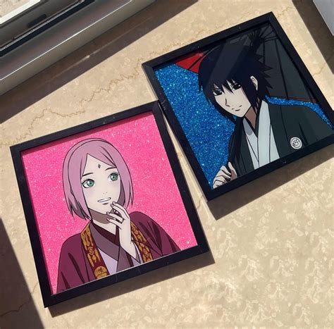 Naruto Sakura Haruno And Sasuke Uchiha Glass Painting With Frame Etsy
