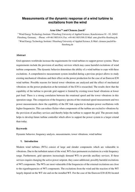 Pdf Measurements Of The Dynamic Response Of A Wind Turbine To Excitations From The Wind