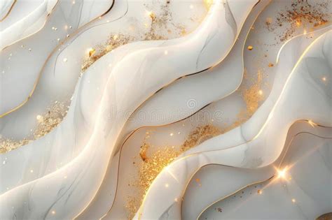 Abstract Background With Flowing White And Gold Waves Luxurious Elegant Visual Effect Stock