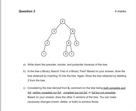 Solved A Write Down The Preorder Inorder And Postorder