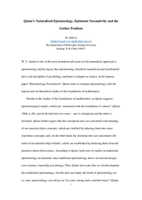Pdf Quines Naturalized Epistemology Epistemic Normativity And The Gettier Problem