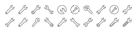 렌치 라인 아이콘 팩 편집 가능한 스트로크 카드 앱 배너 게시물 디자인을 위한 미니멀한 선형 그림 건설 산업에 대한 스톡 벡터 아트 및 기타 이미지 Istock