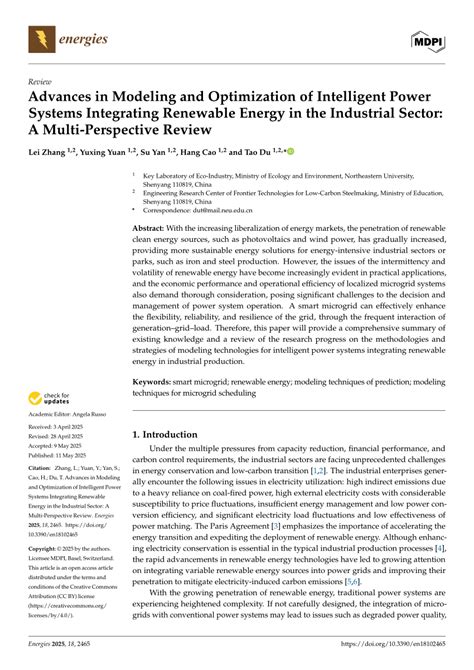 Pdf Advances In Modeling And Optimization Of Intelligent Power Systems Integrating Renewable
