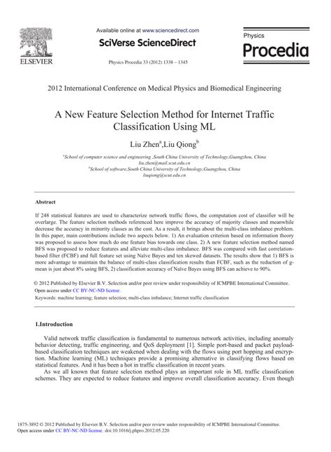 Pdf A New Feature Selection Method For Internet Traffic Classification Using Ml