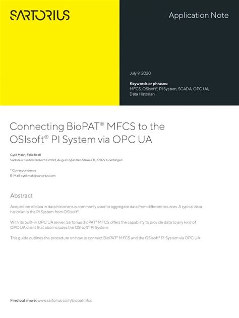 Pdf Connecting Biopat® Mfcs To The Osisoft® Pi System · Osisoft ® Pi