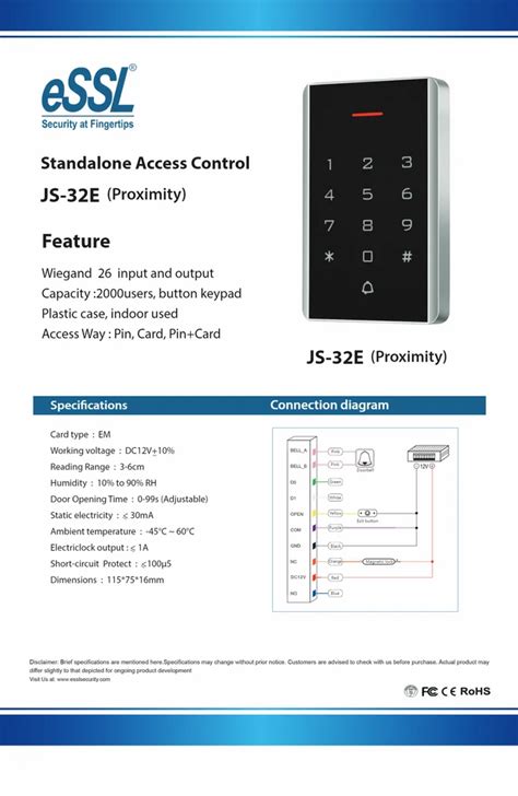 Essl Standalone Access Control Model Namenumber Js 32e At ₹ 3000piece In Sas Nagar