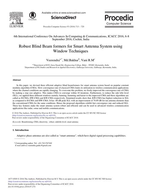 Pdf Robust Blind Beam Formers For Smart Antenna System Using Window