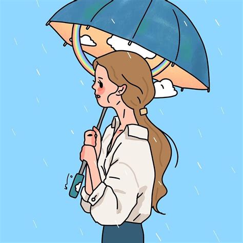 몇일전 큰 무지개를 보고 🌈 일러스트그림그림그리는방일러스트레이터미술디자인색감감성소녀작가비오는날