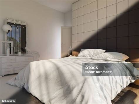 침실 인테리어 디자인의 3d 그림입니다 텍스처링 전후3d 렌더링 침실 인테리어 0명에 대한 스톡 사진 및 기타 이미지 0명