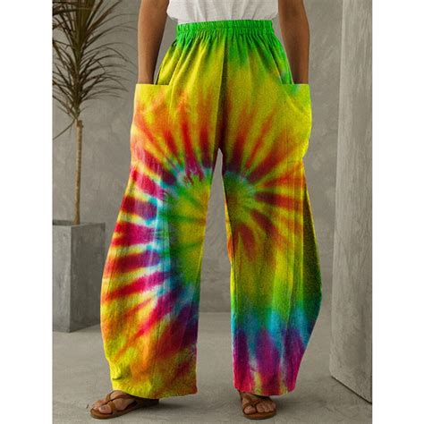 레인보우 프린트 루즈 핏 와이드 레그 팬츠 여성용 캐주얼 하이 웨이스트 스트레이트 레그 캐주얼 바지 포켓 요고 팬츠 스포츠웨어 Aliexpress