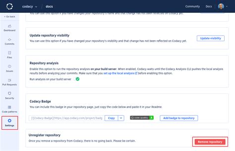 removing your repository codacy quality docs