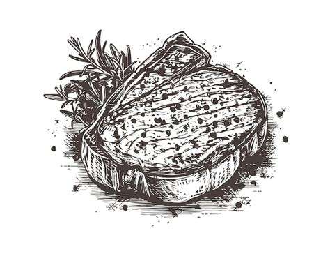 흑인과 백인 스테이크 흰색 배경 벡터 일러스트 레이 션에 강조 Handdrawn 스케치 프리미엄 벡터