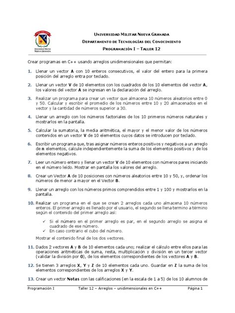 Taller 12 Arreglos Unidimensionales En C Pdf Entero Informática