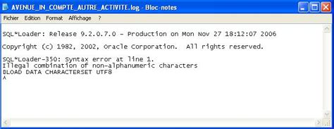 sql loader 350 illegal combination of non alphanumeric characters oracle