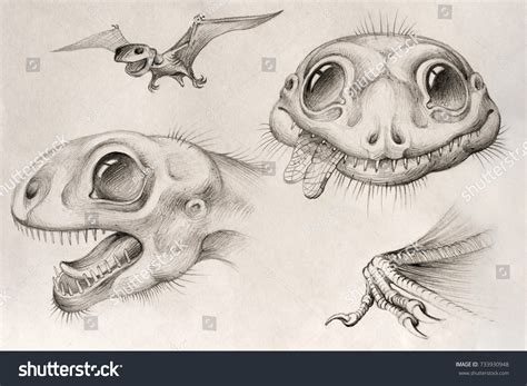 Anurognathus Paleontological Illustrations Portrait Pterosaur Fossil