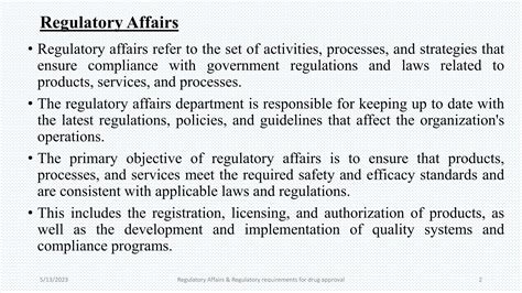 Regulatory Affairs Regulatory Requirements For Drug Approvalpptx