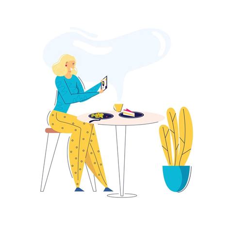 Young Woman Taking Photo Of Food 73459405 Vector Art At Vecteezy