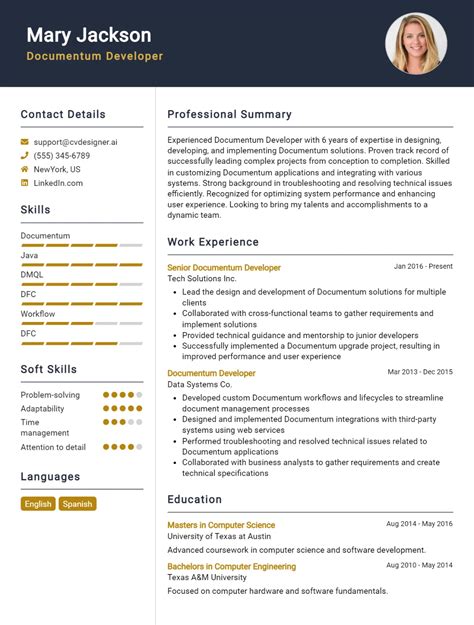 Documentum Developer Cv Example For 2024 Strategies And Templates Cvdesigner Ai