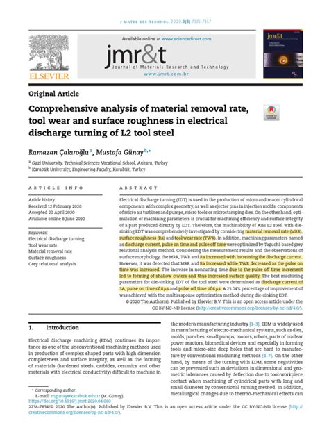 Comprehensive Analysis Of Material Removal Rate Tool Wear And Surface Roughness In Electrical