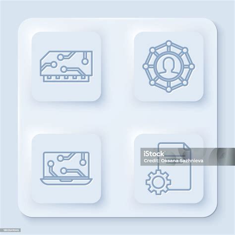 라인 Ram 랜덤 액세스 메모리 프로젝트 팀 기반 랩톱 및 파일 문서를 설정합니다 흰색 사각형 버튼입니다 벡터 가능성에 대한 스톡 벡터 아트 및 기타 이미지 Istock