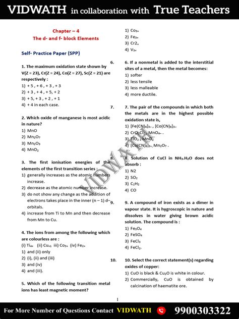 The D And F Block Elements Chemistry Part 1 Pdf Metals