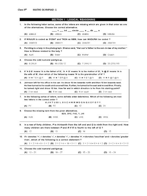 Class 9 Maths Olympiad 1 Pdf Class 9 Maths Olympiad 1 Pdf