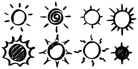 손으로 그린 태양 그림 그리기 프리미엄 벡터