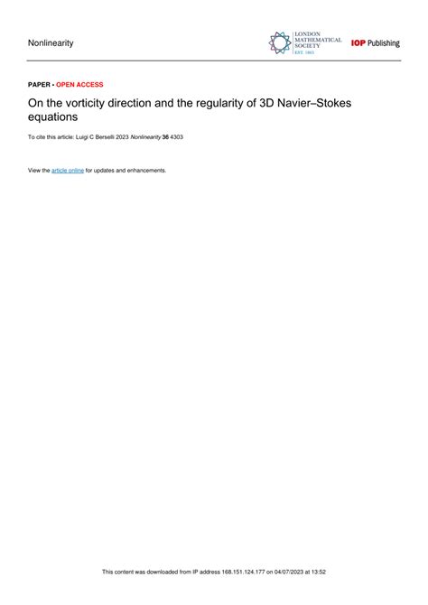 Pdf On The Vorticity Direction And The Regularity Of 3d Navier Stokes