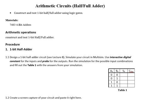 Solved Arithmetic Circuits Half Full Adder Construct And Chegg