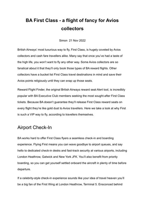 Ppt Ba First Class A Flight Of Fancy For Avios Collectors Powerpoint Presentation Id11767118
