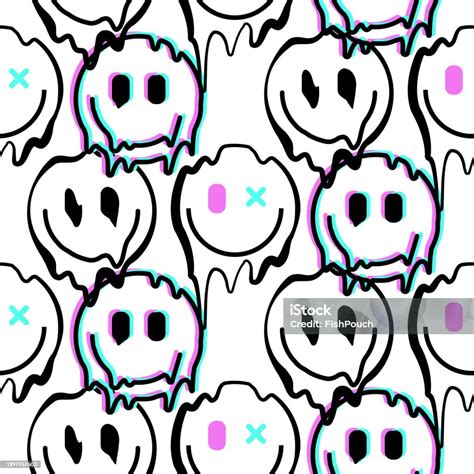 녹는 미소 이모티콘 아이콘 원활한 패턴 녹은 웃긴 미소 얼굴 물방울 같은 미소 좋은 기분 긍정적 인 이모티콘 사람 같은 웃는 얼굴에 대한 스톡 벡터 아트 및 기타 이미지