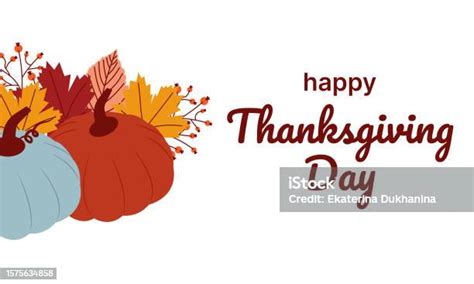 행복한 추수 감사절 개념입니다 단풍과 호박이 있는 축제 배경 흰색 바탕에 가을 시즌을 위한 수평 휴일 포스터 11월에 대한 스톡 벡터 아트 및 기타 이미지 Istock