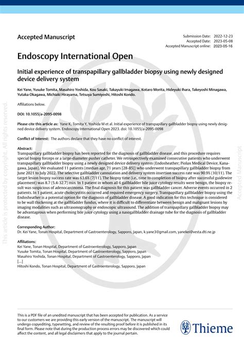 Pdf Initial Experience Of Transpapillary Gallbladder Biopsy Using Newly Designed Device
