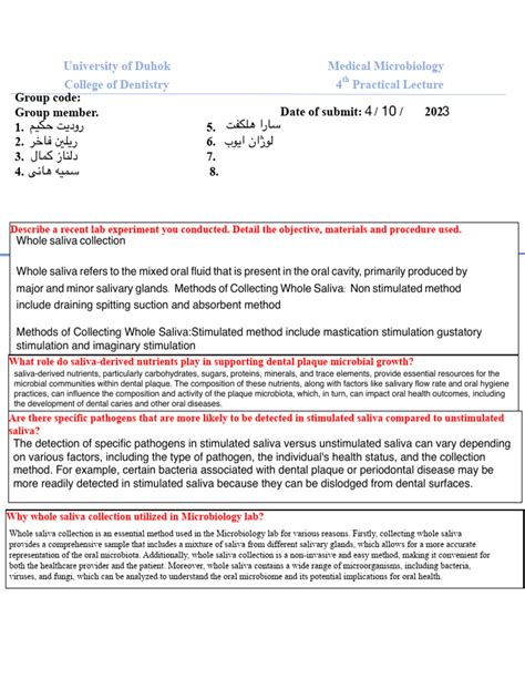 4th Lecture Lab Activity And Open Quiz Pdf Saliva Microbiology
