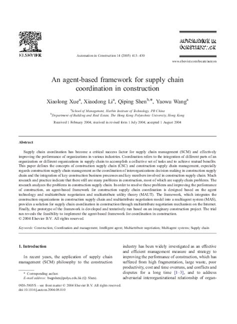 Pdf An Agent Based Framework For Supply Chain Coordination In