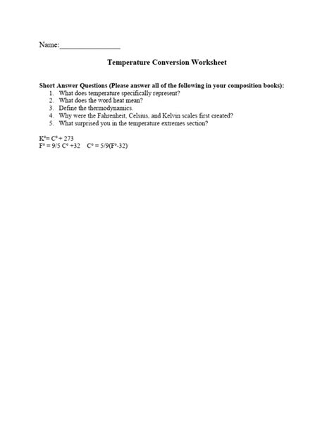 Temperature Conversion Worksheet Pdf