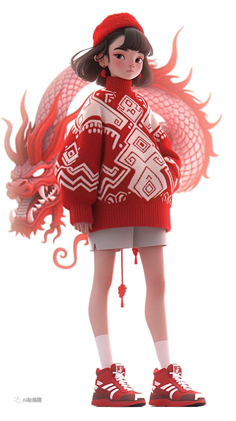 3d卡通龙年女孩，c4d，ai绘画圈