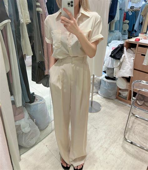 크림당일출고세트가격 시티 롤업 반팔 셔츠 And 핀턱 슬랙스 셋업 3color