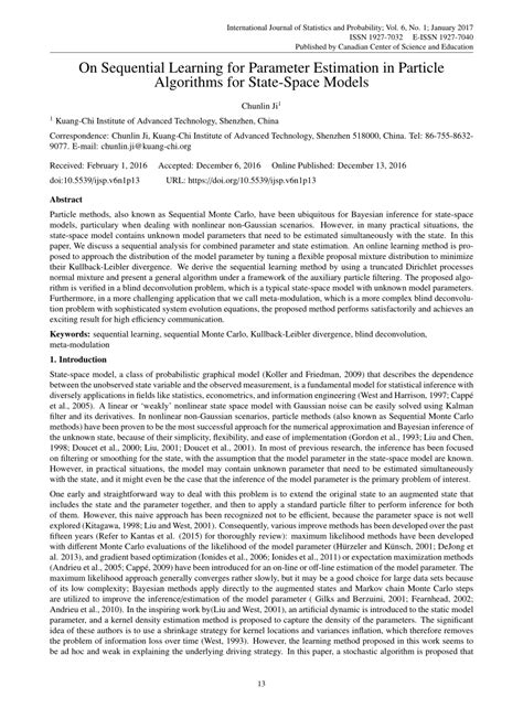 Pdf On Sequential Learning For Parameter Estimation In Particle