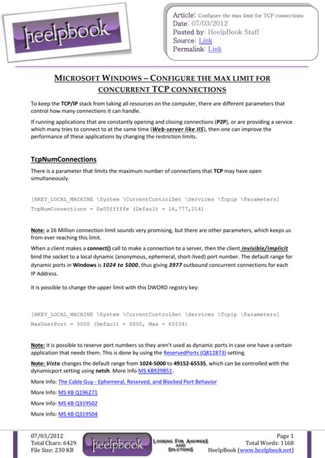 configure the max limit for concurrent tcp connections