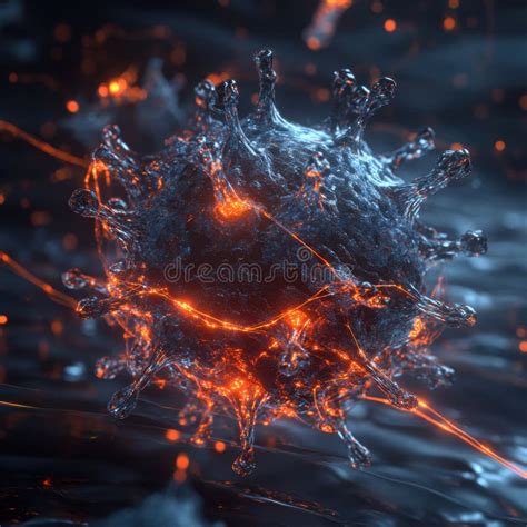 Detailed 3d Visualization Of A Virus Structure Showing Its Capsid Spikes And Glowing Molecular