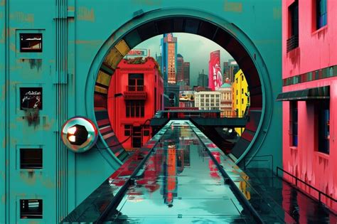 Futuristic Cityscape Through A Circular Gateway Premium Ai Generated Image