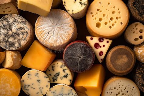 Different Types Of Exotic Cheese Conceptual Illustration Background Generative AI Stock