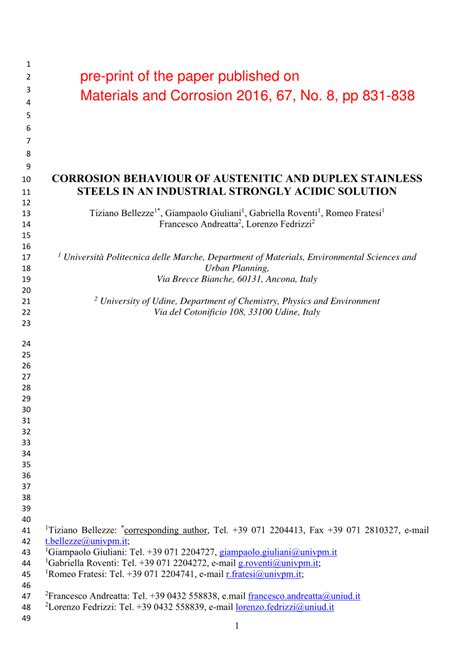 Pdf Corrosion Behaviour Of Austenitic And Duplex Stainless Steels In An Industrial Strongly