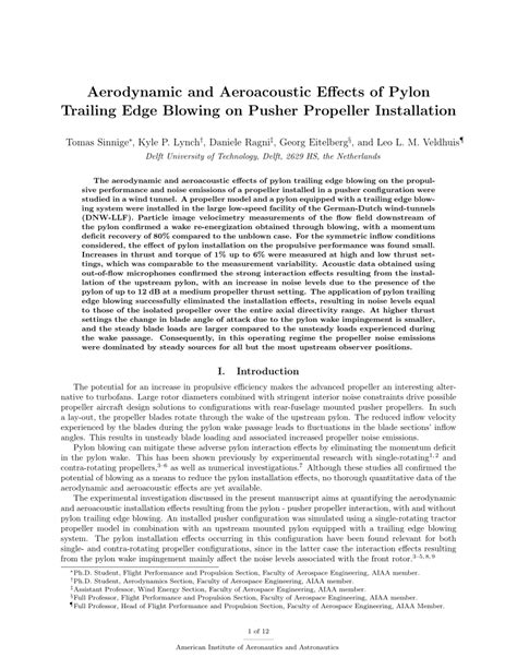 Pdf Aerodynamic And Aeroacoustic Effects Of Pylon Trailing Edge Blowing On Pusher Propeller