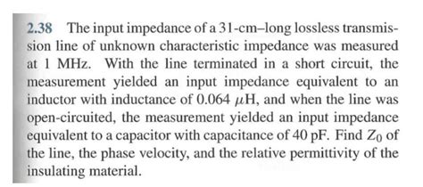 Solved The Input Impedance Of A 31 Cm Long Lossless Chegg Com