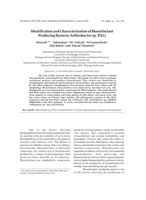 Pdf Identification And Characterization Of Biosurfactant Producing