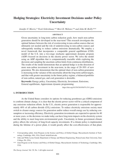 PDF Hedging Strategies Electricity Investment Decisions Under Policy Uncertainty
